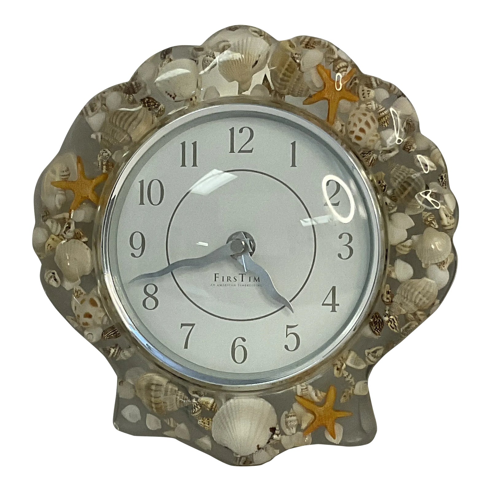 Mid-Century Coastal Chic Seashell and Lucite Wall Clock. | Chairish
