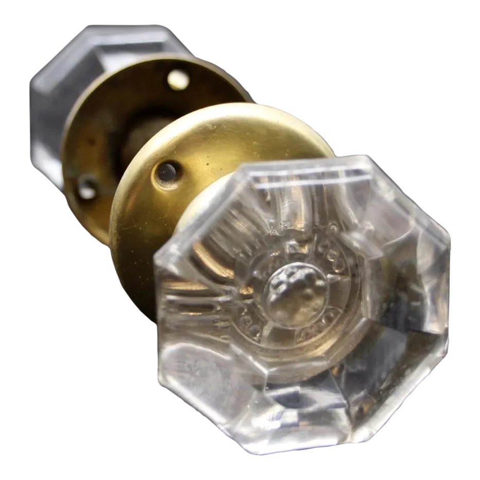 Vintage Concave Center Clear Glass Octagon Passage Door Knob Set | Chairish