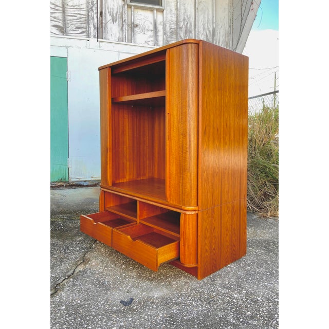 Danish Modern Monumental Teak Tambour Highboy Storage Cabinet | in the ...