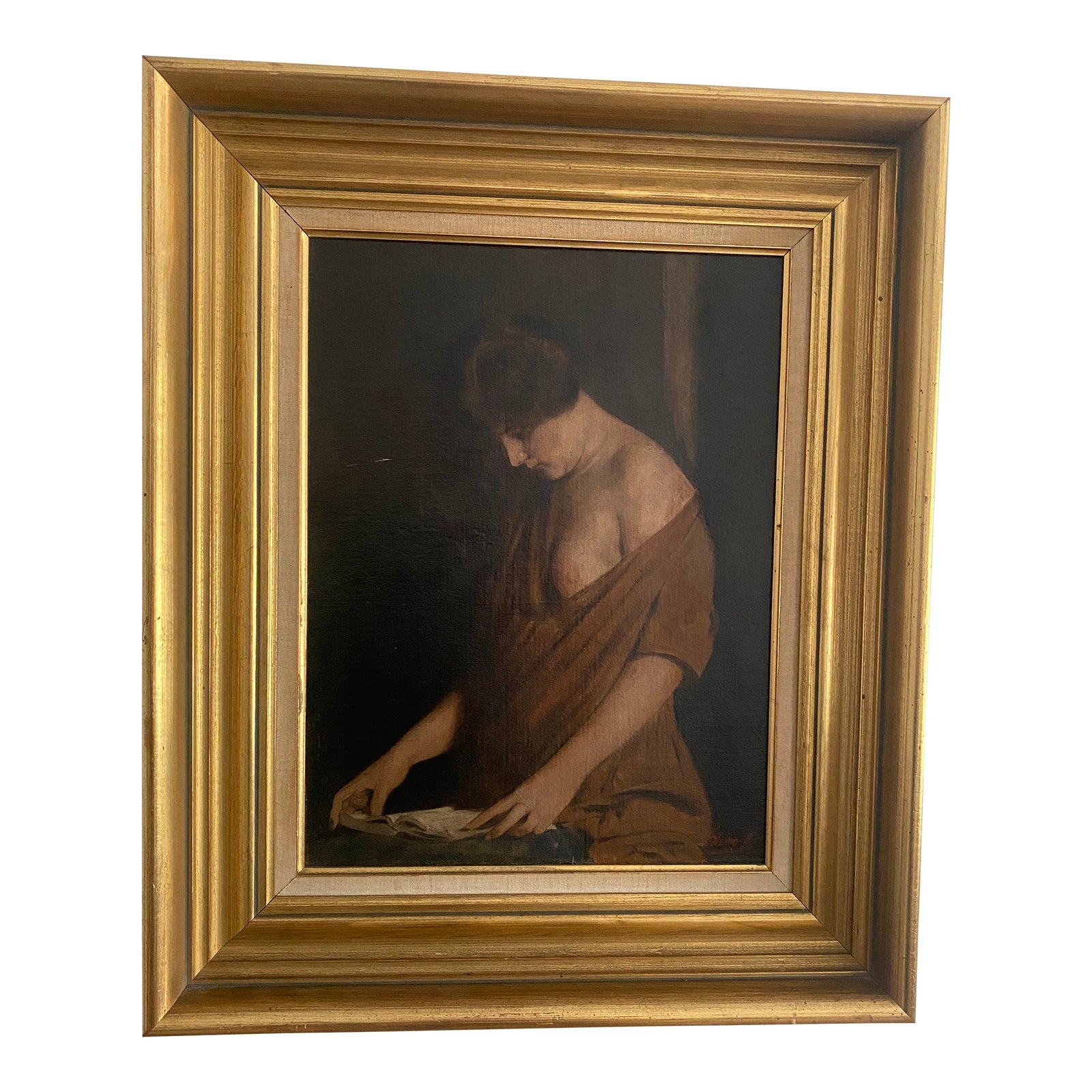 "The Reader" Antique Portrait Framed Painting by Armin Glatter | Chairish