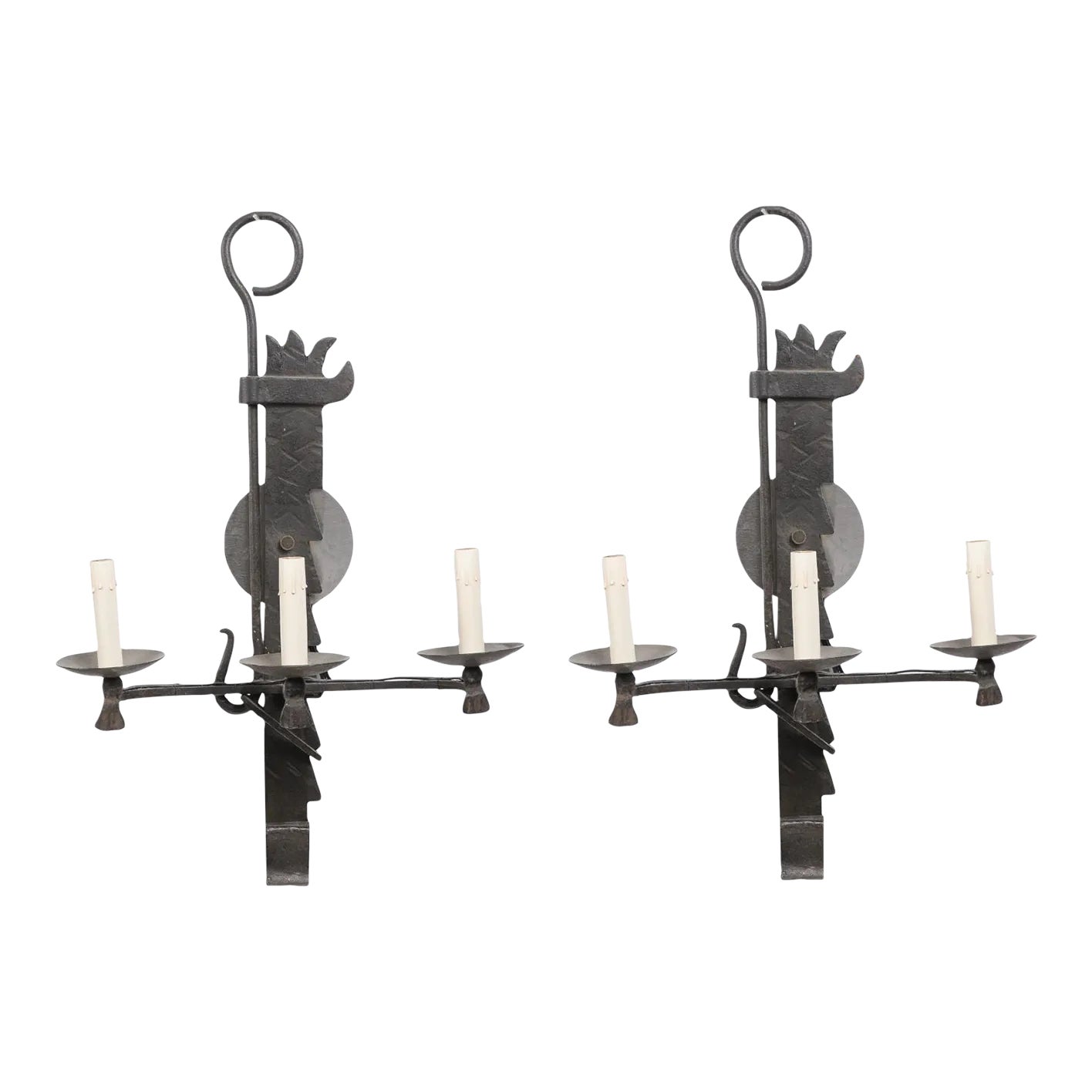 Pair of Late 19th Century French Iron Three-Light Trammel Wall Sconces ...