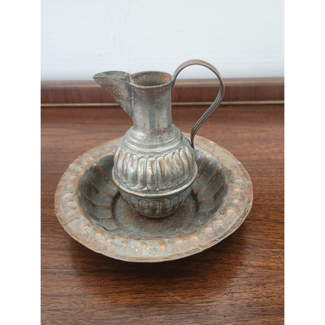Antique Handmade Hammered Copper Silvered Bowl and Pitcher, Egypt ...