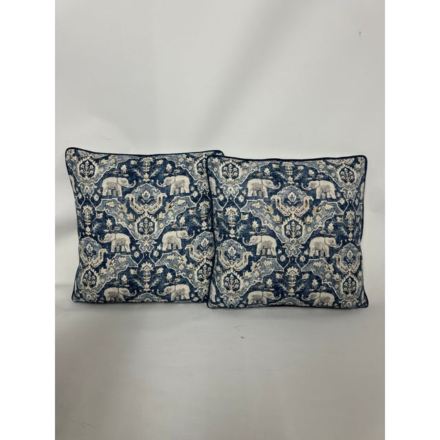 Stout Colgate 1 Indigo Elephant Pillows - Pair | Chairish