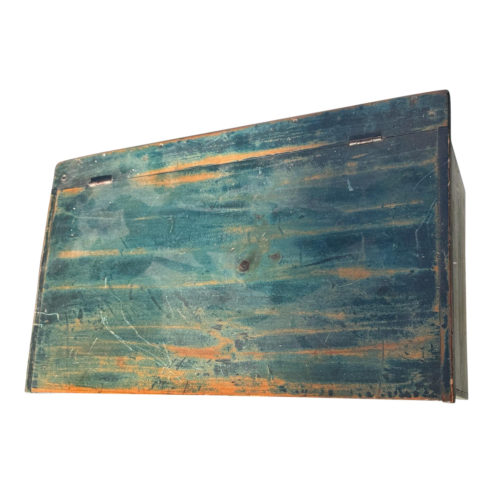 Primitive Antique Country Folk Art Paint Decorated Lift Top Trunk Chest ...