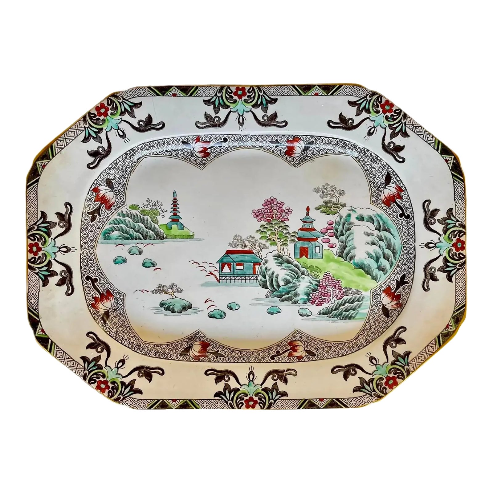 Chinoiserie 19th C. Spode Hand Painted Platter | Chairish