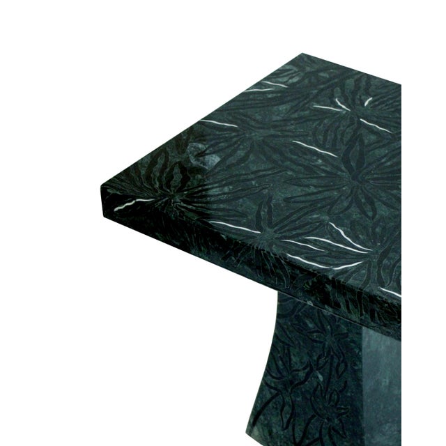 Set of Two Palms Tables in Green Marble Handcrafted in India | Chairish