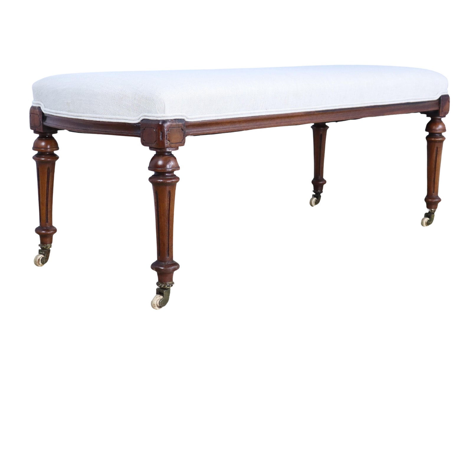 Four Legged Mahogany Stool with Castors | Chairish