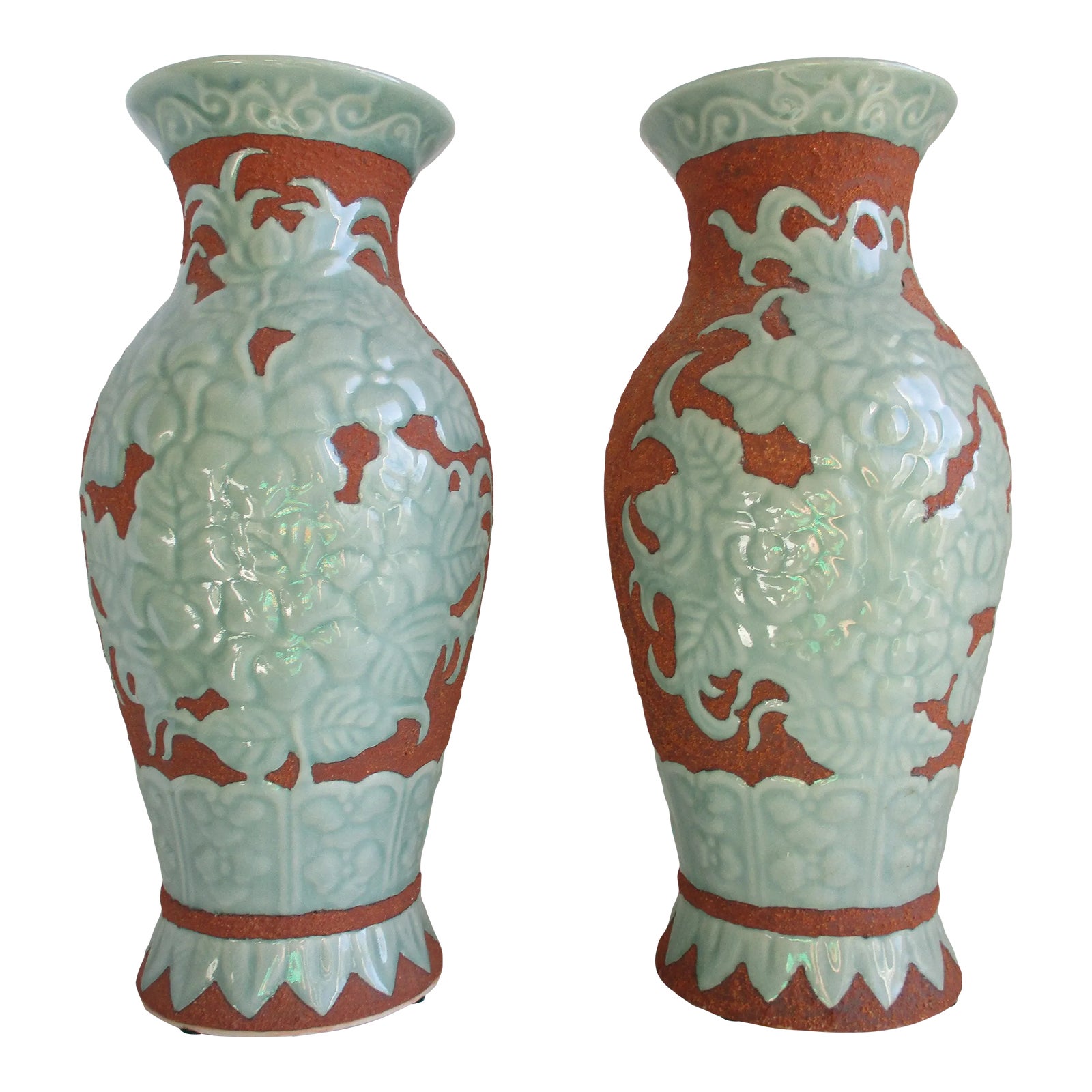 Large Handmade Maitland Smith Turquoise & Terra Cotta Vases | Chairish