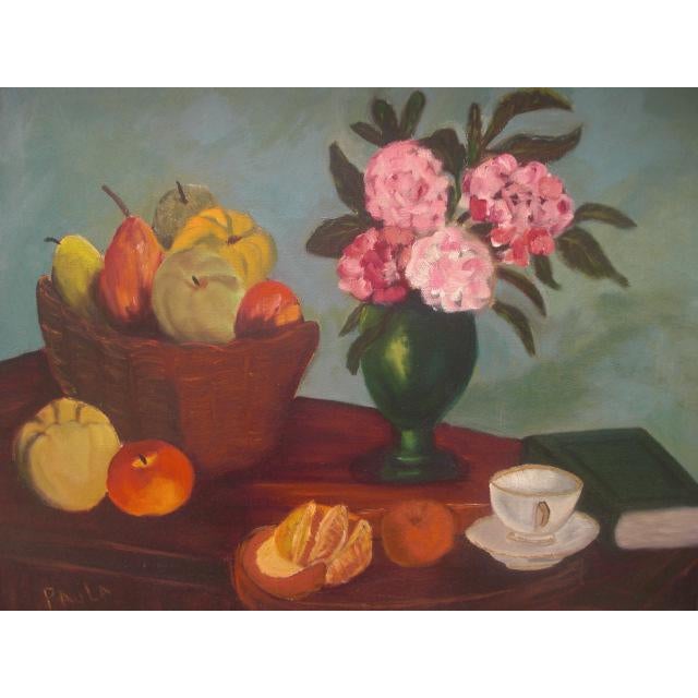 Mid 20th Century Tabletop Fruit and Floral Still Life Oil Painting ...