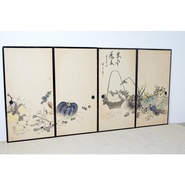 Set of Four Japanese Fusuma Painted Door Panels | Chairish