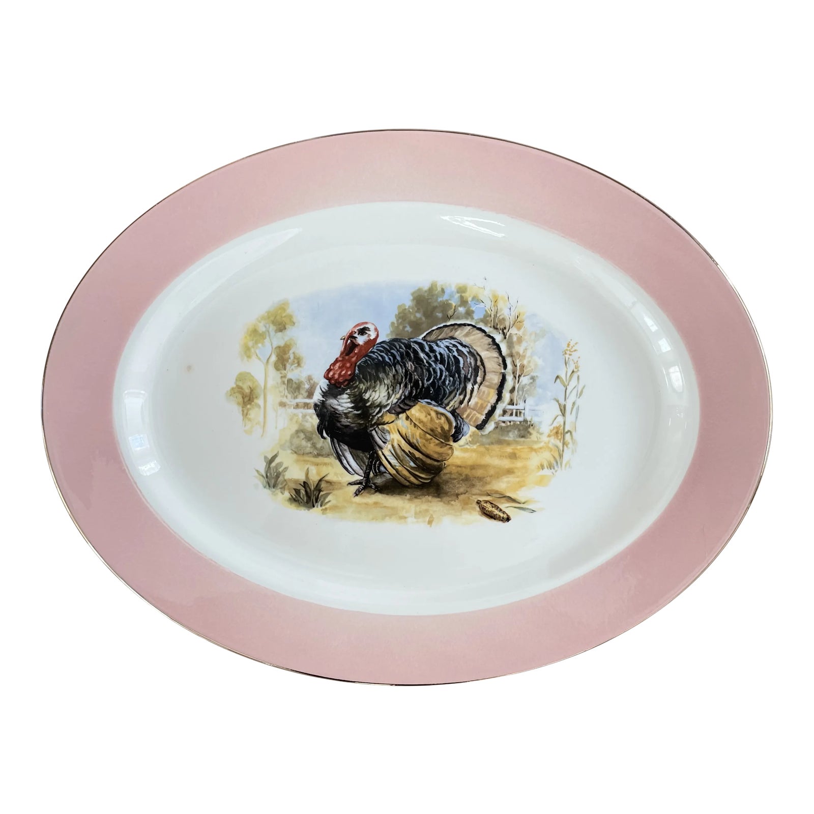 Vintage Mid Century Pink Tom Turkey Platter | Chairish
