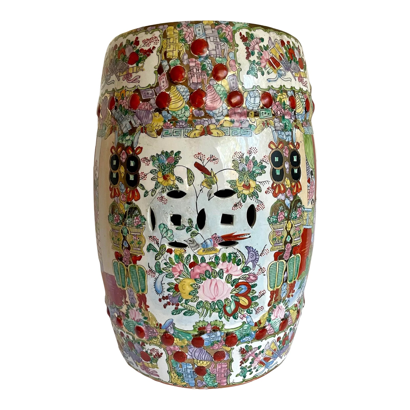 Vintage Asian Famille Rose Porcelain Garden Stool | Chairish