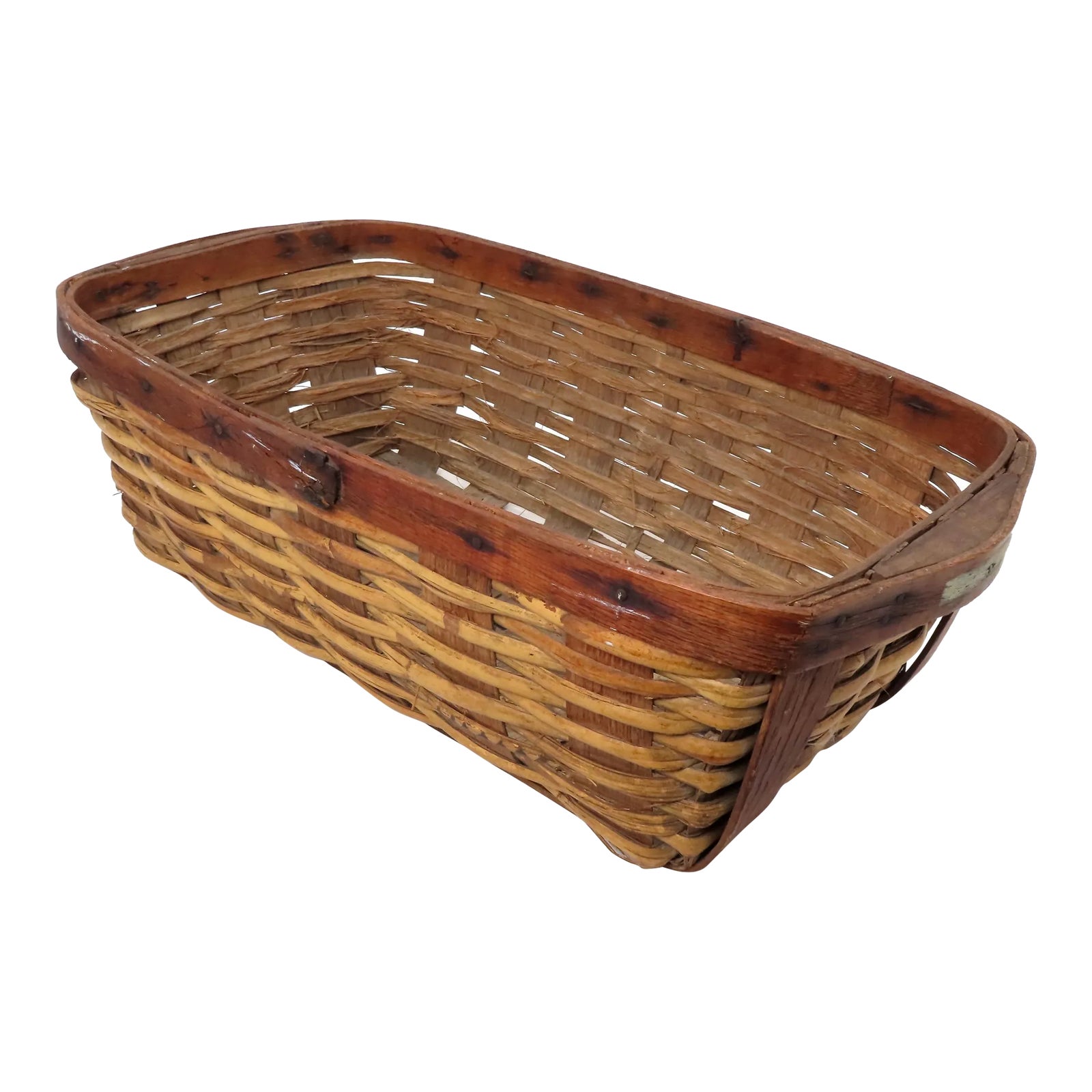 Antique Hand Woven Reed & Steam Bent Oak Rustic Basket From Maine ...