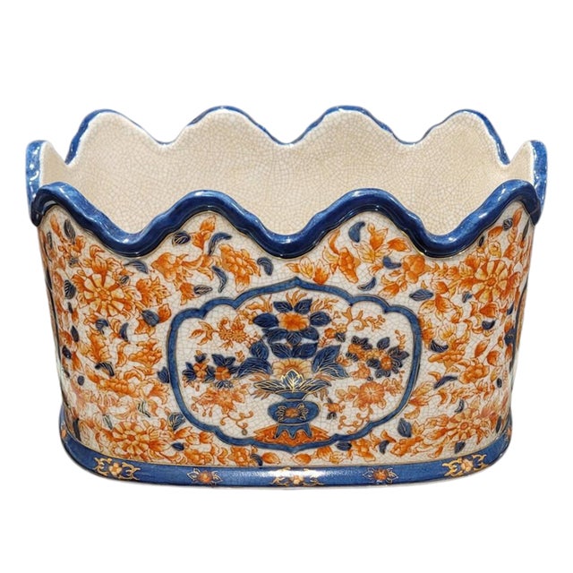 Contemporary Imari Style Scalloped Cachepot Planter | Chairish