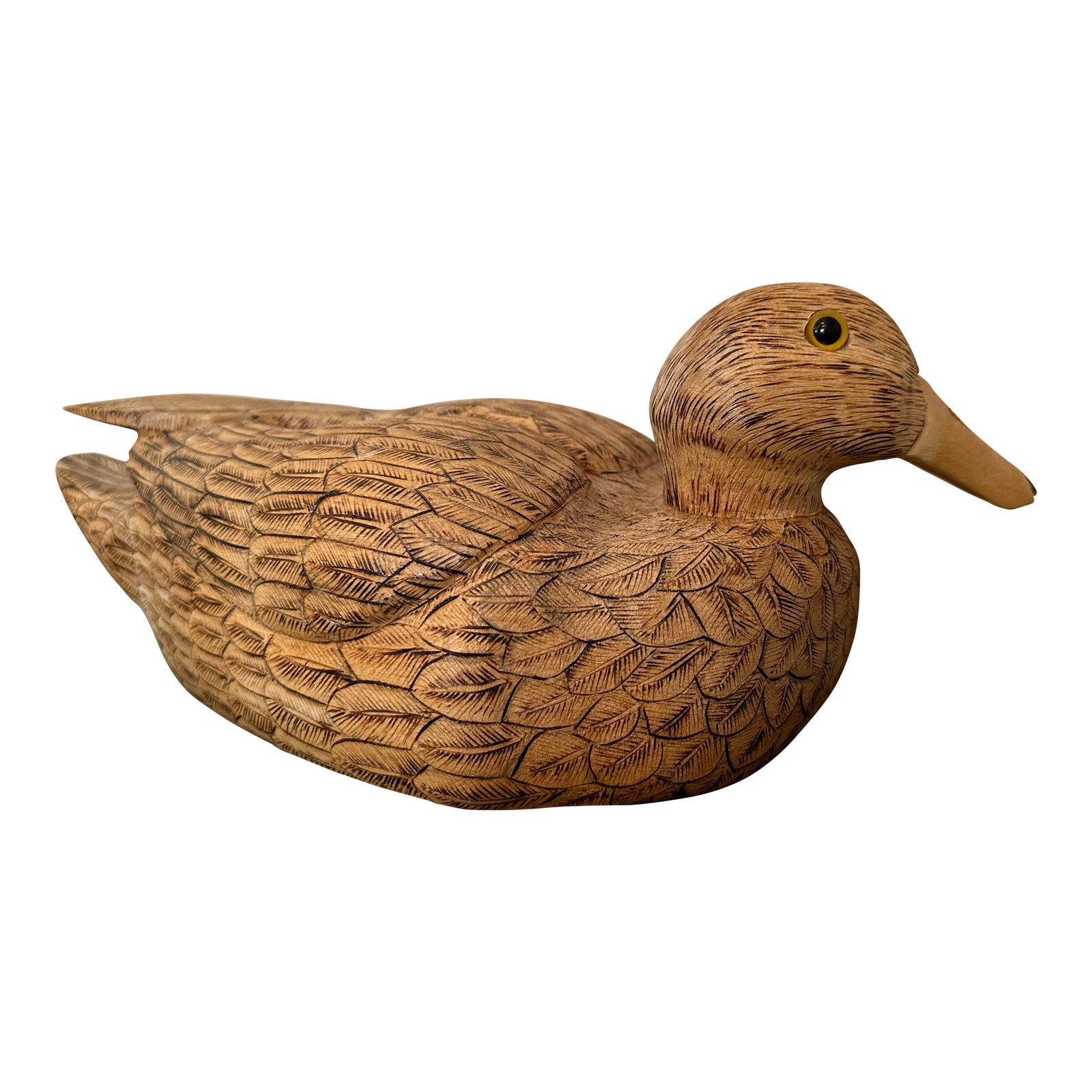 Vintage Signed Handcarved and Wood Burned Duck | Chairish