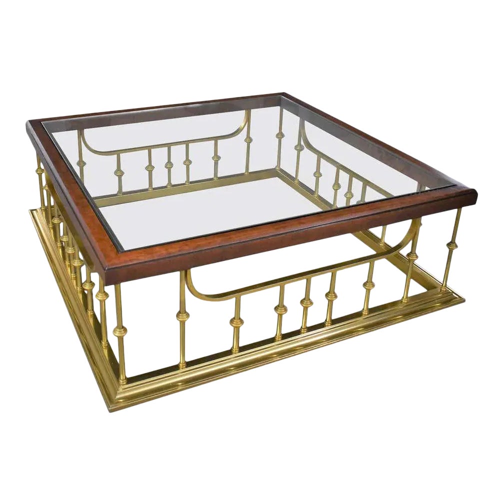 Glass Wood Brass Plated Fireplace Fender Style Large Square Coffee ...