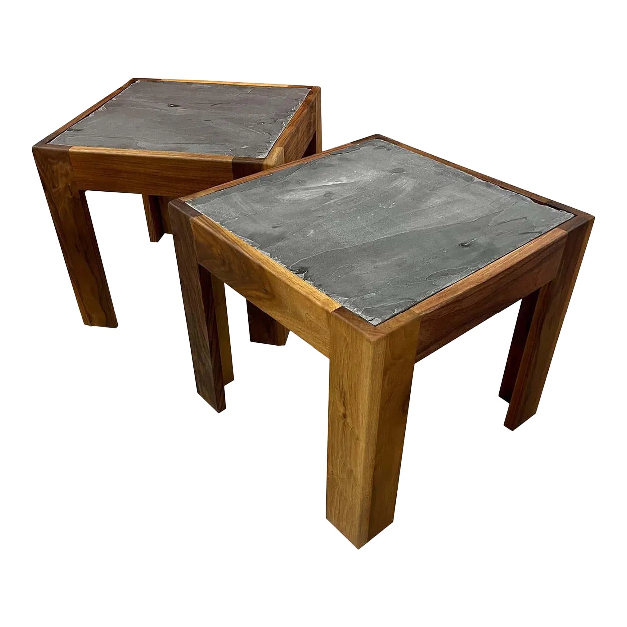 Custom Walnut and Slate Tables - A Pair | Chairish