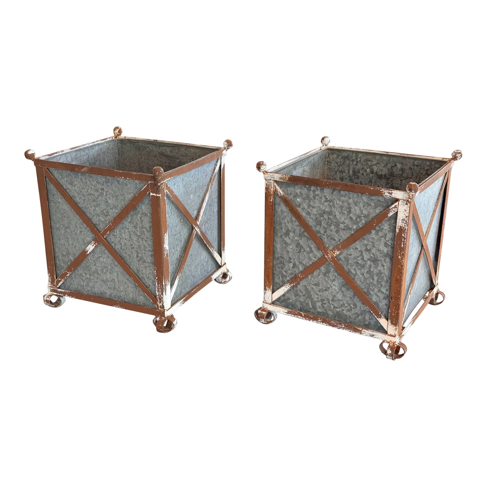 Vintage Rustic Metal Planters - Set of 2 | Chairish