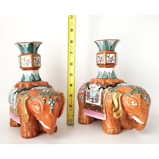 Pair Chinese Porcelain Elephant Candle Holders Candlesticks With ...