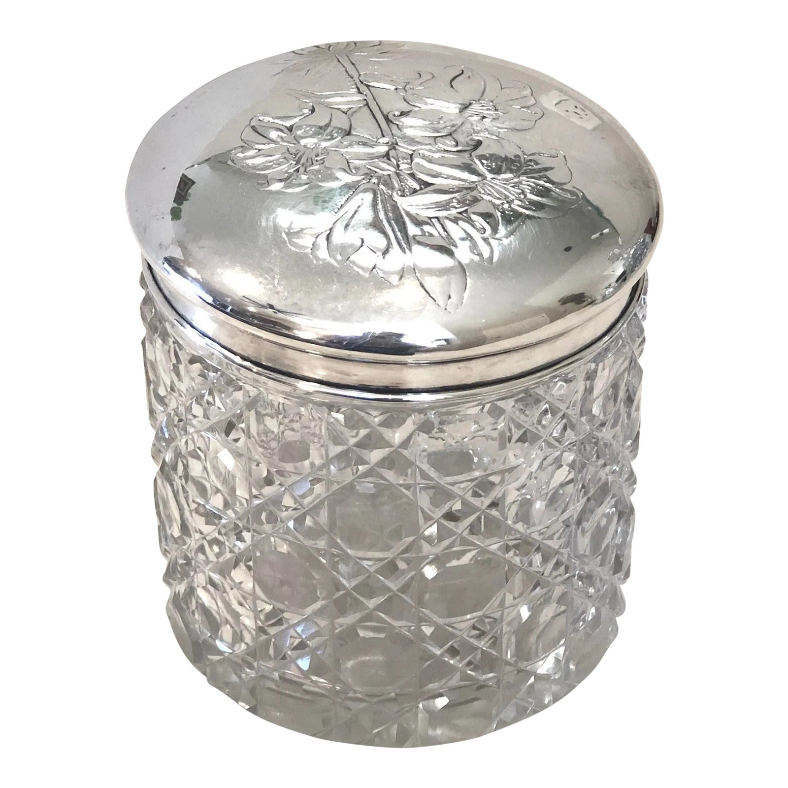 Antique Victorian Sterling Silver and Crystal Hobnail Vanity Powder Jar ...