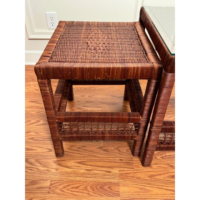 Vintage Boho Chic Wicker Nesting Tables in Chestnut Brown, a Pair ...