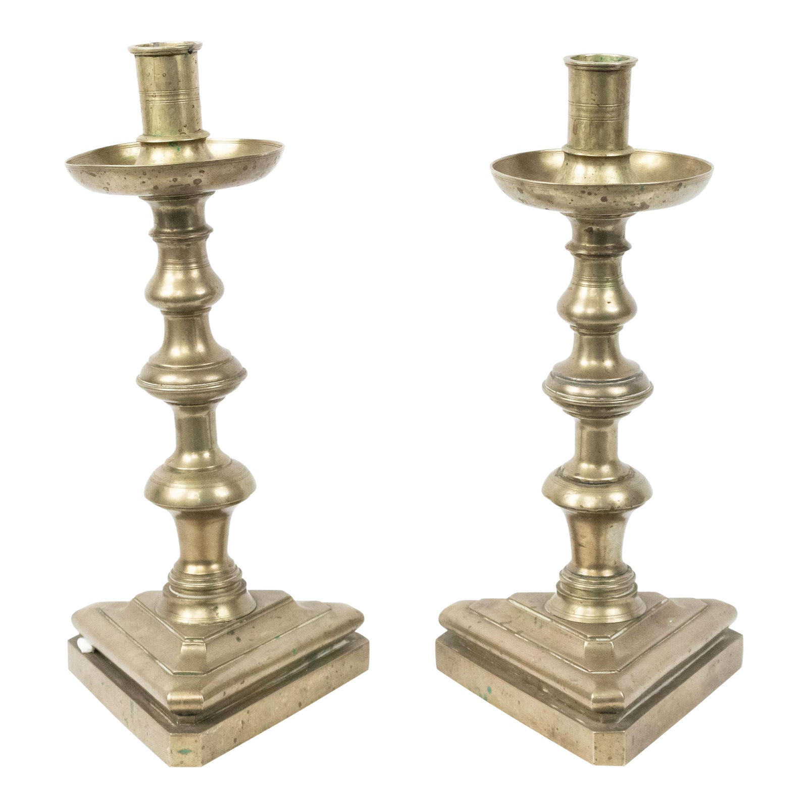 English Country Pewter Candlesticks - A Pair | Chairish