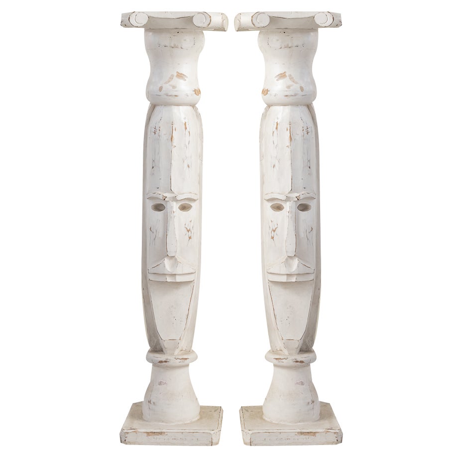 Anthropomorphic Brutalist Columns or Supports in White Patinated Wood ...