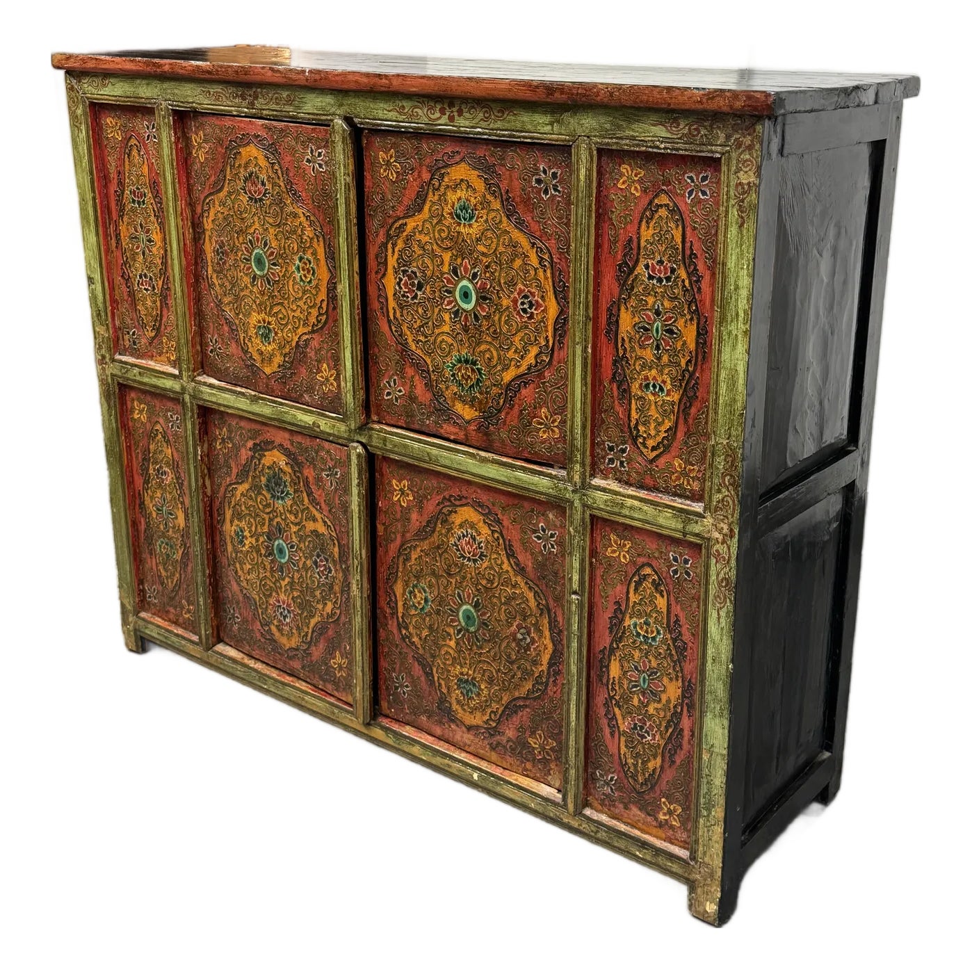Vintage Tibetan Handpainted Storage Cabinet | Chairish