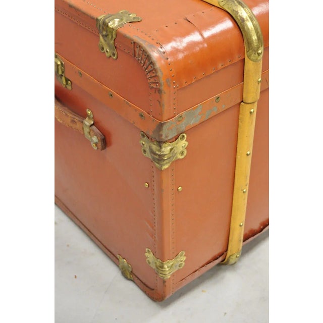 Antique Wooden Band Large Steamer Trunk Orange Ship Trunk Cunard Line ...