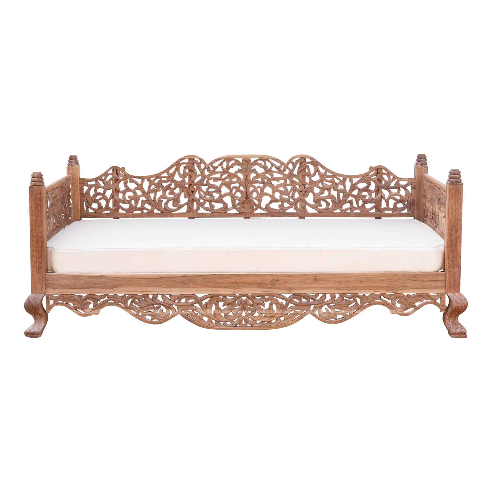 Carved Reclaimed Teak Anglo-Indian Daybed | Chairish