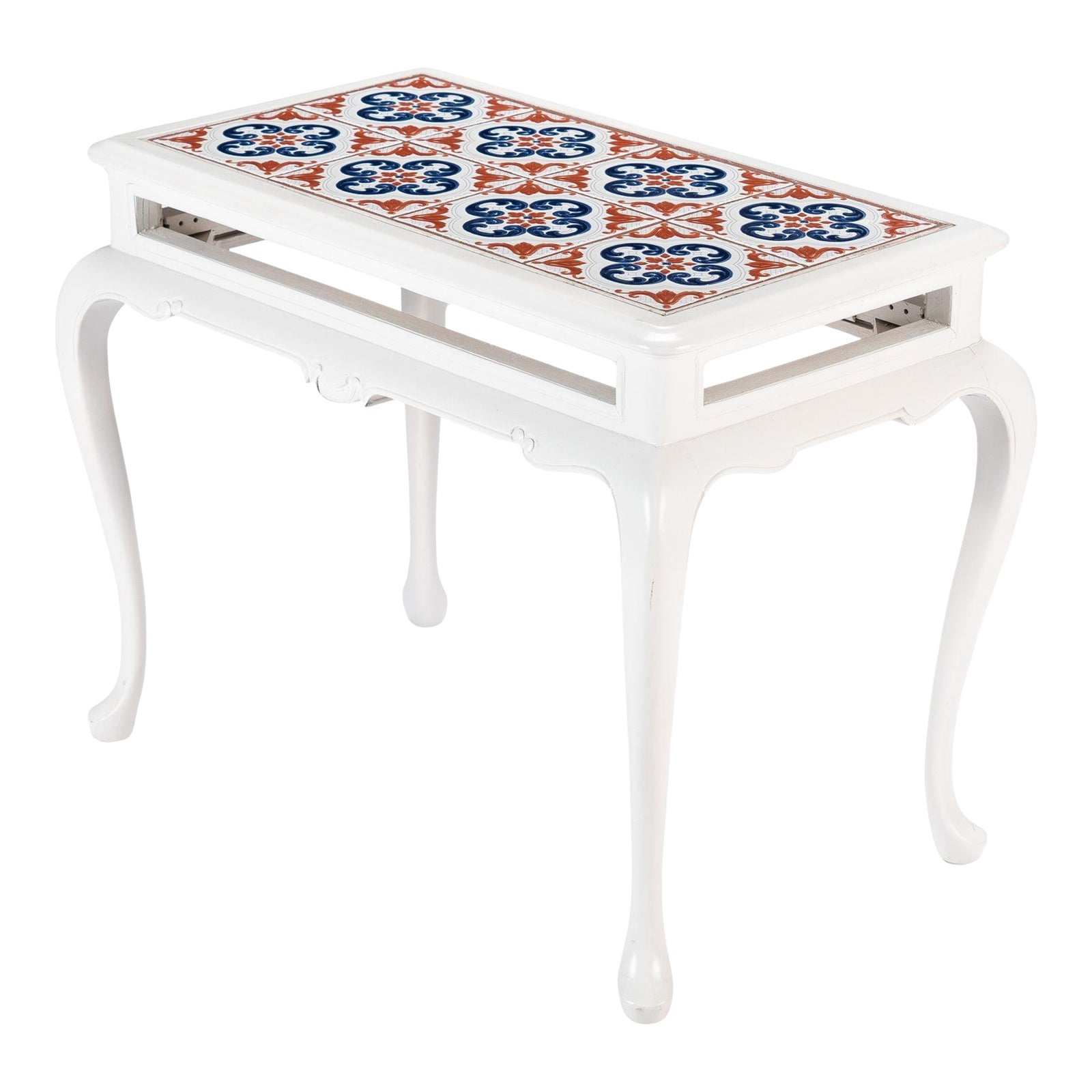 Painted Queen Anne Style Hardwood Tiled Coffee Table, 1950's | Chairish