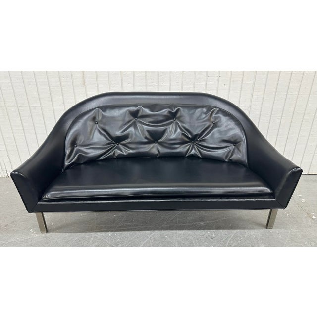 Mid-Century Modern Edward Axel Roffman Black Vinyl Loveseat | Chairish