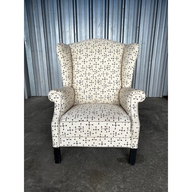 Mid 20th Century Danish Modern Wingback Chair in Eames Fabric | Chairish
