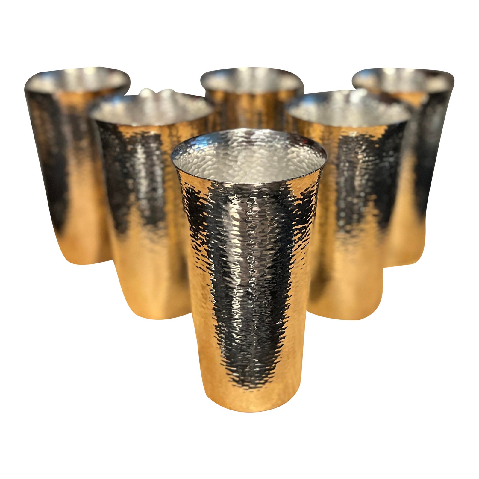 Set of 6, William Mounts Hand Hammered Silver Plated Tumblers or Ice Tea | Chairish