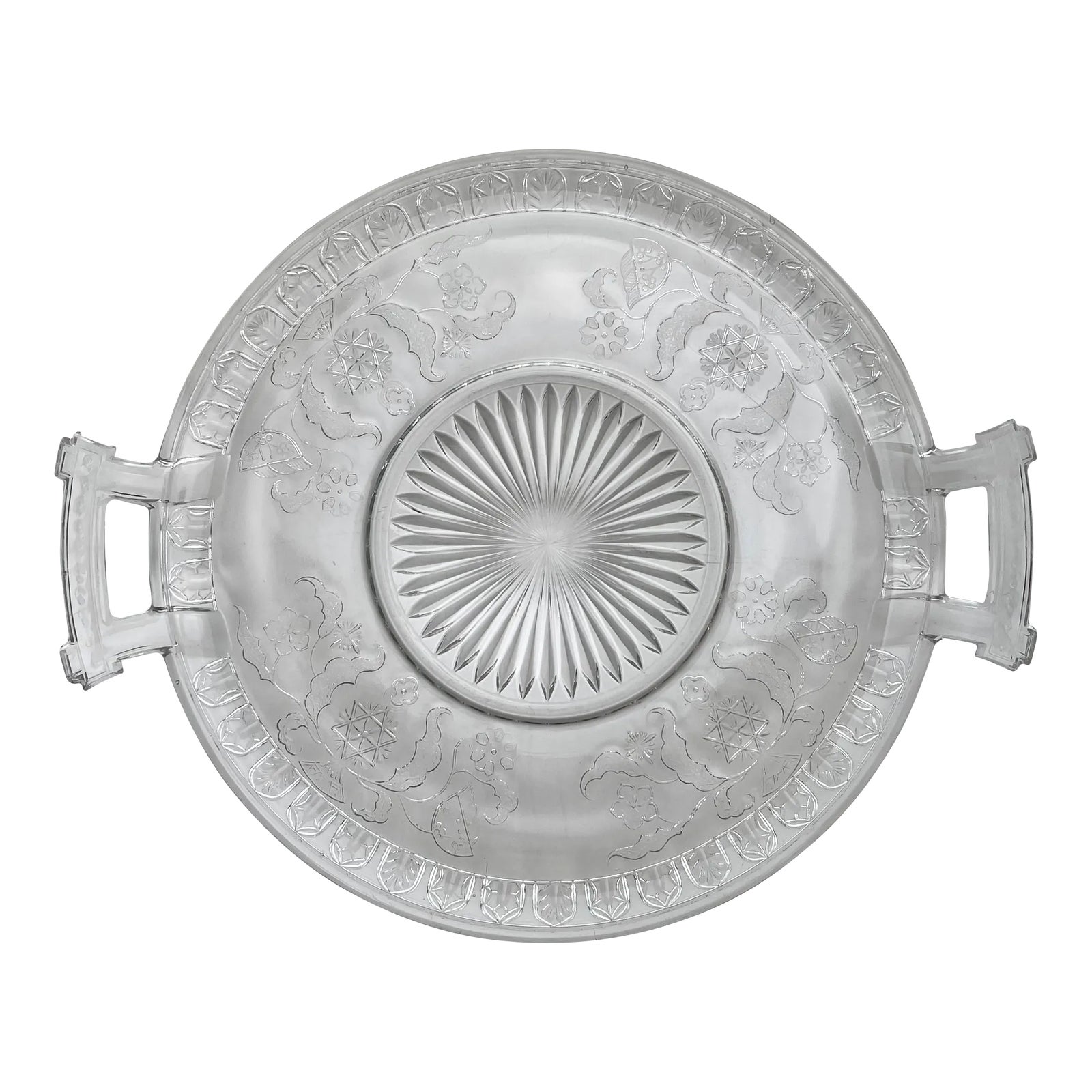 Antique Pattern Glass Handled Serving Platter | Chairish