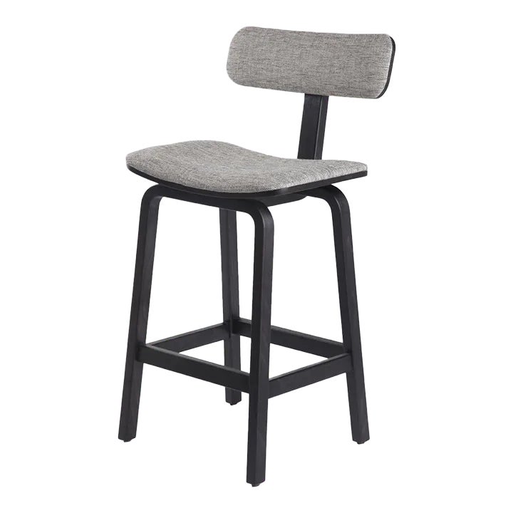 Tee Counter Stool, Black Wood Colour, Gray Fabric | Chairish