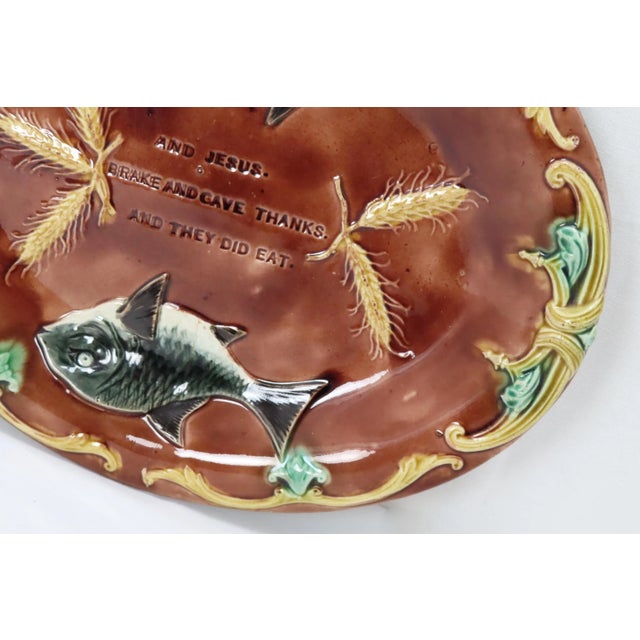 Antique Victorian Majolica Bread Serving Tray With Fish & Religious ...