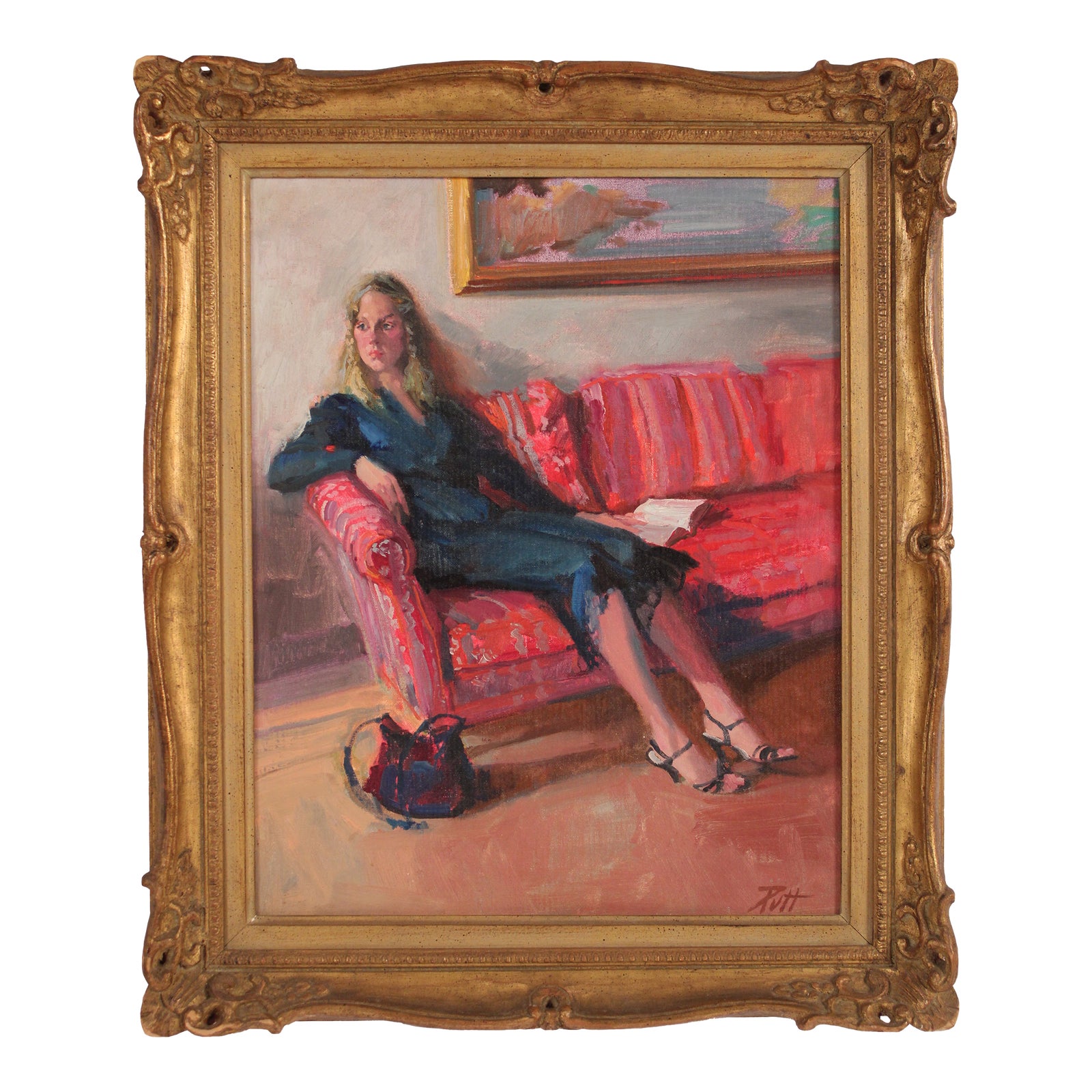 Interior Painting of a Blonde Girl on a Red Sofa by Donald Putt Putman ...