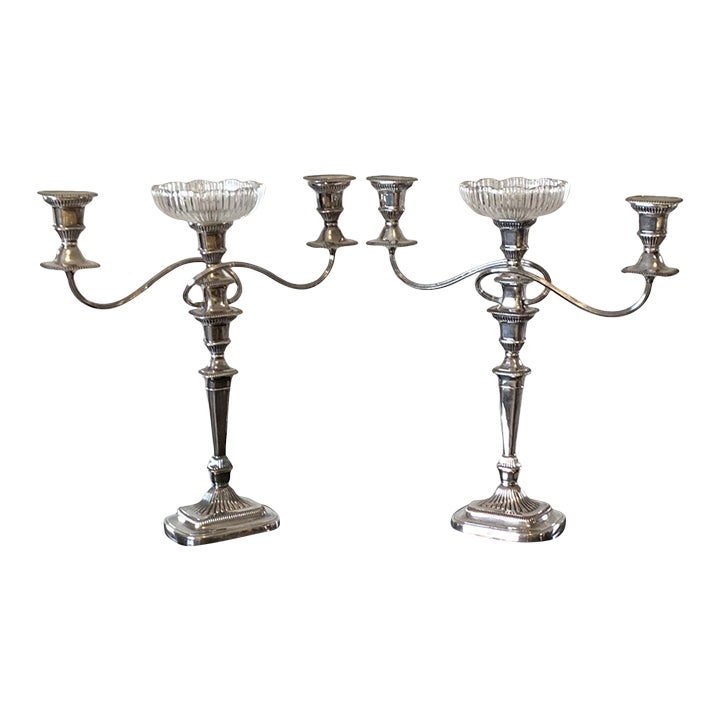 Pair of Antique Ellis Barker Silver on Copper 3 Arm Candelabras ...