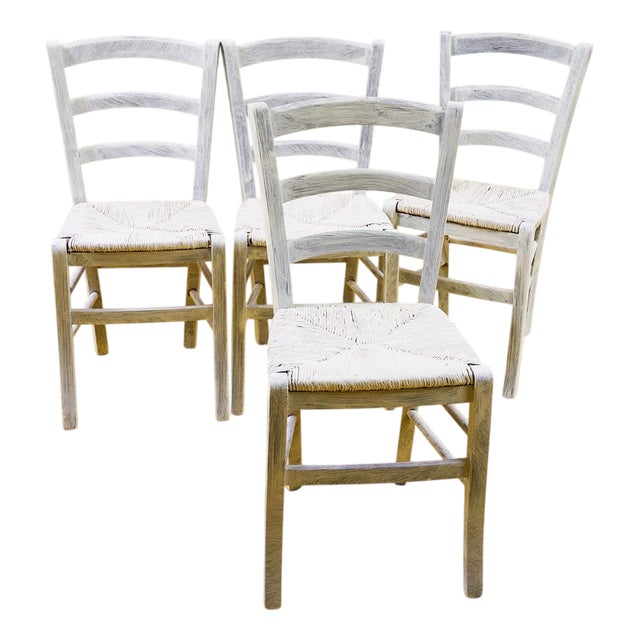 Rustic White Wooden Chairs, Set of 4 | Chairish
