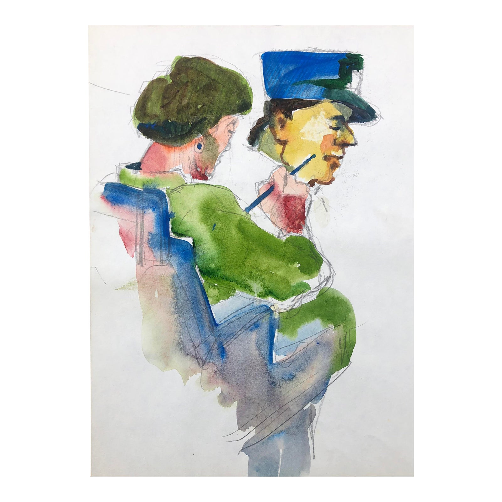 John Reilly Portrait Studies Watercolor | Chairish