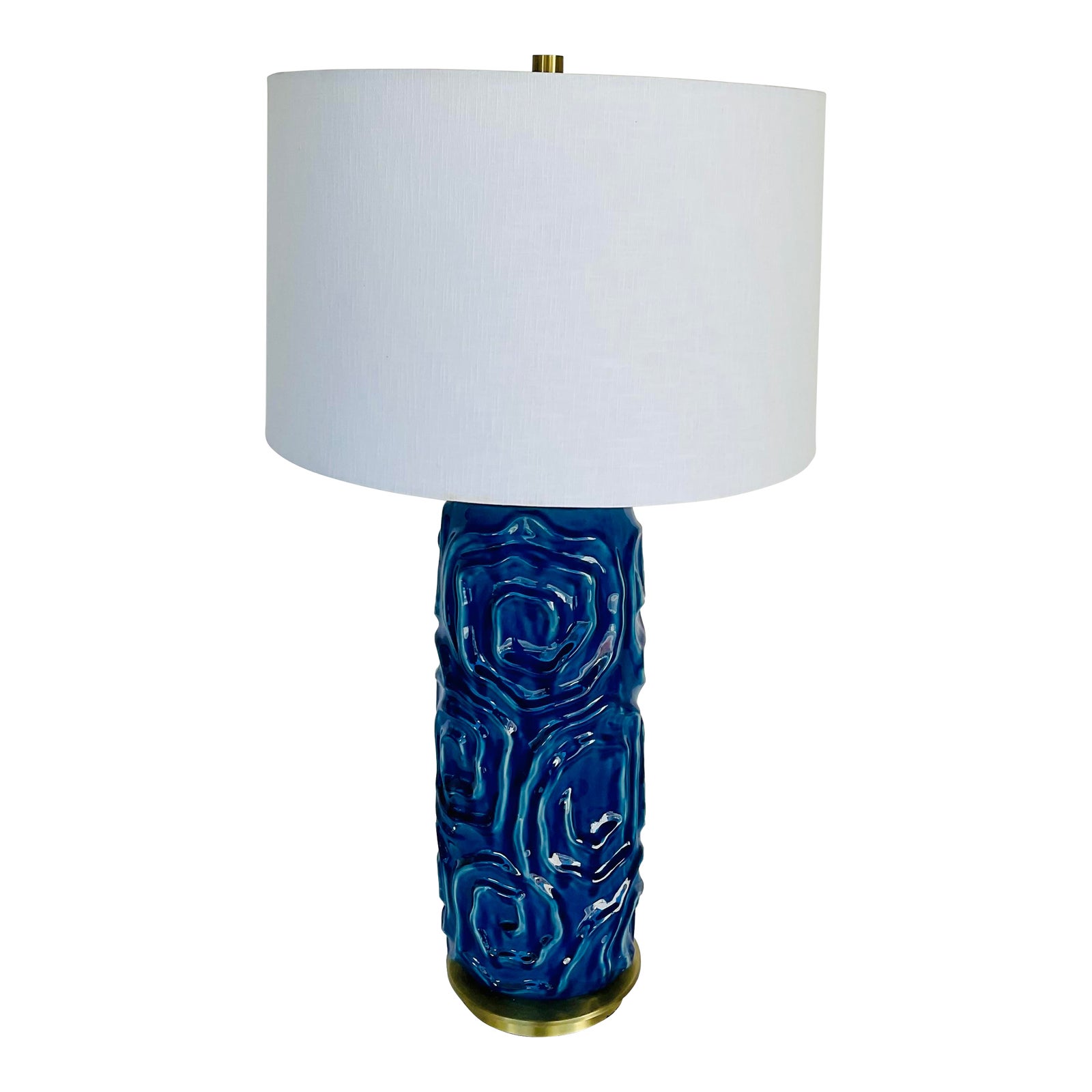 Abstract Modern Blue Glaze Ceramic Table Lamp | Chairish
