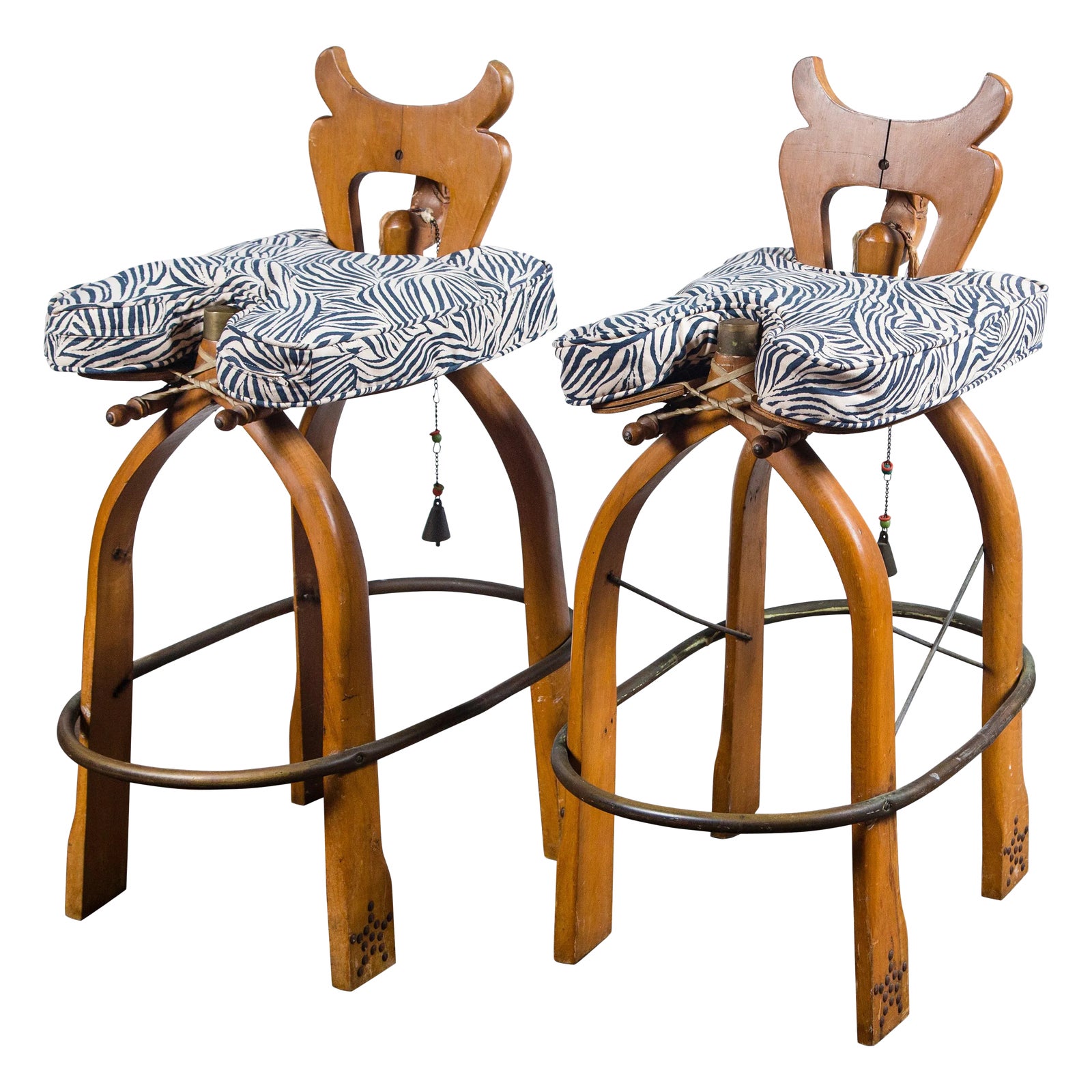 Exotic Carved Wood Camel Bar Stools - a Pair | Chairish