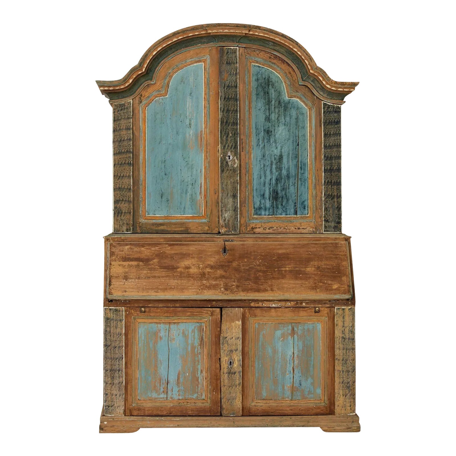 19th C. Swedish Rococo Secretary With Library in Original Paint | Chairish
