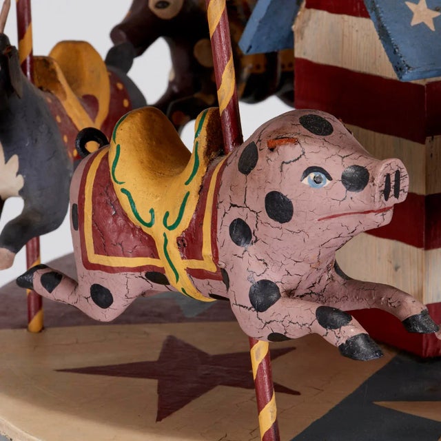 Large 20th Century Americana Folk Art Carousel With Painted Farm ...
