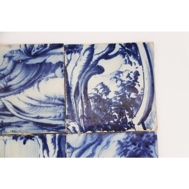 19th Century Set of Four Tiles Depicting a Woman Seated in a Field and ...