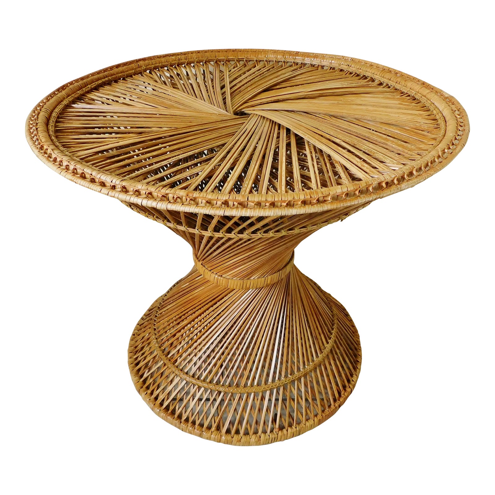 Vintage Mid Century Modern Round Hourglass Woven Rattan Wicker Twisted ...
