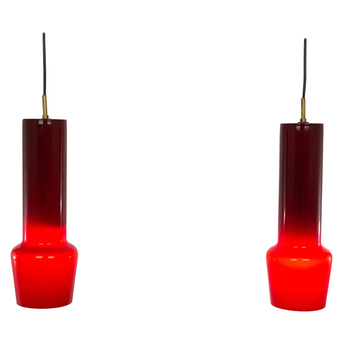 Pair of Red Glass Pendants by Massimo Vignelli for Venini, 1950s | Chairish