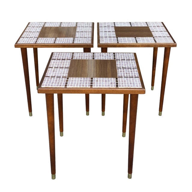 Mid-Century Modern Mosaic Tile Top Side Tables - Set of 3 | Chairish