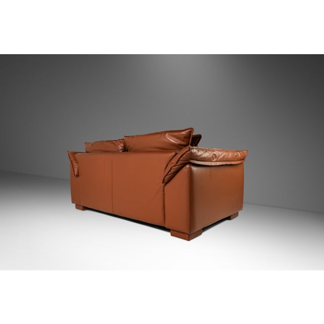 Set of 2 Modern Low Profile Sofas in Cognac Brown Leather in the Manner ...